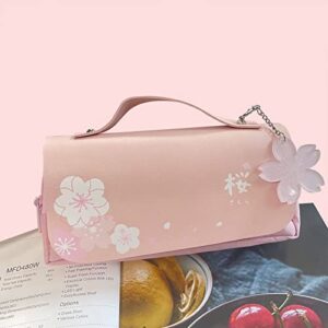 Kawaii Cherry Blossom Pencil Bag Pink Sweet Pencil Case Large Capacity Stationery Pouch School Supplies Makeup Bag (Pink)