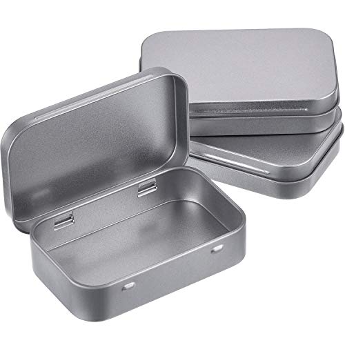 3 Pack 3.75 by 2.45 by 0.8 Inch Silver Metal Rectangular Empty Hinged Tins Box Containers with Lids Mini Portable Box Small Storage Kit, Home Organizer