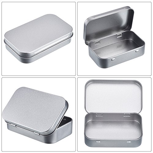 3 Pack 3.75 by 2.45 by 0.8 Inch Silver Metal Rectangular Empty Hinged Tins Box Containers with Lids Mini Portable Box Small Storage Kit, Home Organizer