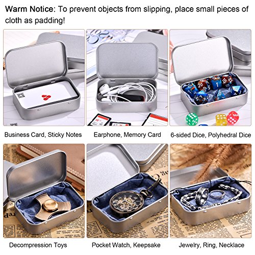 3 Pack 3.75 by 2.45 by 0.8 Inch Silver Metal Rectangular Empty Hinged Tins Box Containers with Lids Mini Portable Box Small Storage Kit, Home Organizer