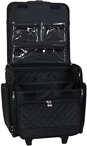 Everything Mary Deluxe Rolling Papercraft Craft Case, Black Quilted - Scrapbook Tote Bag w/Wheels for Scrapbooking & Art - Travel Organizer Storage for IRIS Boxes - for Teachers & Medical