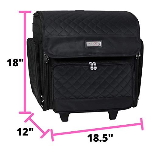 Everything Mary Deluxe Rolling Papercraft Craft Case, Black Quilted - Scrapbook Tote Bag w/Wheels for Scrapbooking & Art - Travel Organizer Storage for IRIS Boxes - for Teachers & Medical