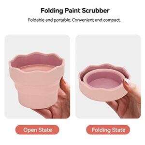 2Pcs Collapsible Paint Brush Washer, Portable Silicone Washing Bucket Brush Holder Cleaner Painting Water Cup for Watercolor Oil Painting(Pink)