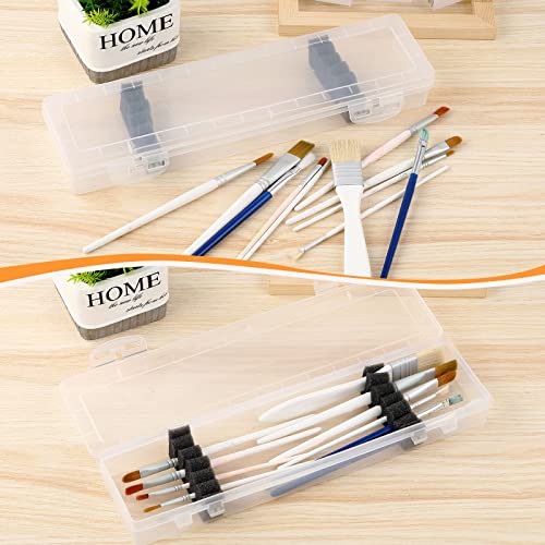 3 Pcs Paint Brush Storage Containers with Foam Inserts, Paint Brush Organizers Holders Portable Drawing Tool Case Small Storage Container for Pens with 6 Foam Inserts, Translucent, 13.8 x 3.5 x 1.6 In