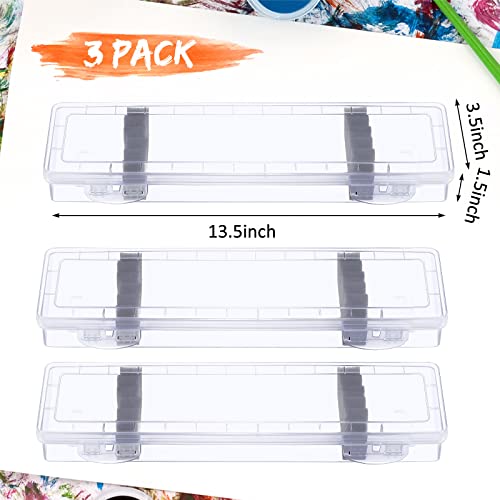 3 Pcs Paint Brush Storage Containers with Foam Inserts, Paint Brush Organizers Holders Portable Drawing Tool Case Small Storage Container for Pens with 6 Foam Inserts, Translucent, 13.8 x 3.5 x 1.6 In