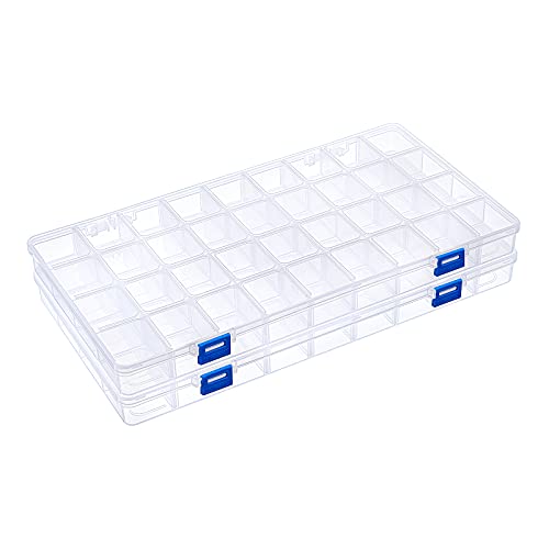 BENECREAT 2 Pack 36 Grids 14.3x8x1.18 Inch Large Transparent Plastic Compartment Box Grid Bead Organizers with Adjustable Dividers for Jewelry, Beads Accessories