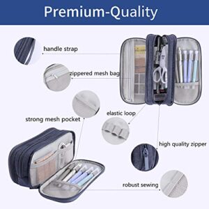 Pencil Case Big Capacity Pen Bag 3 Compartment Large Storage Pouch Marker Pen Case with Zipper Waterproof Portable for School Girls Boys Teens (Grey)