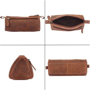 RUSTIC TOWN Leather Pencil Case - Zippered Pen Holder Pouch for School, Work & Office (Medium Brown)