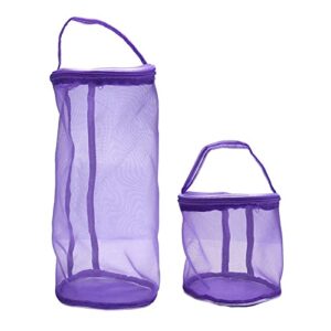 yarn storage bag, 2pc mesh knitting bag round yarn balls organizer for knitting lovers, purple