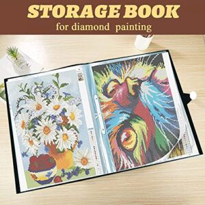 A3 Diamond Painting Storage Book, Diamond Art Portfolio Folder with 30 Pags Clear Pocket Slevees Protectors, A3 Storage Book with Handle, Large Artwork Report Sheet Letter Poster Storage Bag (Black)