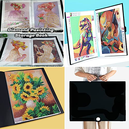 A3 Diamond Painting Storage Book, Diamond Art Portfolio Folder with 30 Pags Clear Pocket Slevees Protectors, A3 Storage Book with Handle, Large Artwork Report Sheet Letter Poster Storage Bag (Black)