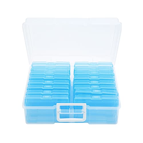 Naivees Photo Case 4" x 6" Photo Storage Case - 16 Inner Photo Organizer Boxes Transparent Craft Keeper Photo Storage Containers Box for Photos, Pictures,Art(Blue)