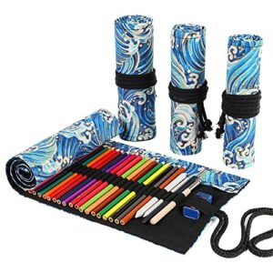 diyomr 24/36/72 slots pencil wrap pencil rolls, artist colored pencils roll up bag short brushes pouch case pencils organizer for drawing coloring and sketching (blue ocean, 72slots)