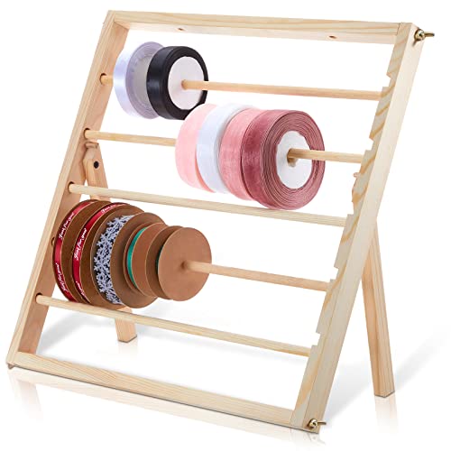 Juexica Wood Ribbon Organizer Storage Ribbon Rack Holder Organizer for Christmas Gift Wrapping Paper, Cellophane, Vinyl Rolls, Arts & Crafts Items