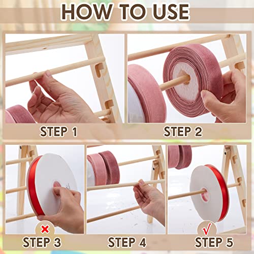 Juexica Wood Ribbon Organizer Storage Ribbon Rack Holder Organizer for Christmas Gift Wrapping Paper, Cellophane, Vinyl Rolls, Arts & Crafts Items