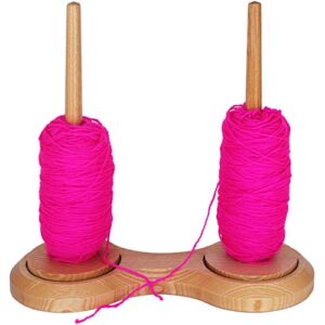 BarvA Double Wood Yarn Holder Advanced Metal Twirling Mechanism Lazy Susan Big Stand Ball Spindle Sewing Crocheting Tool Wool Cord Organizer Ribbon Storage Knitting Embroidery Thread Crochet Accessory