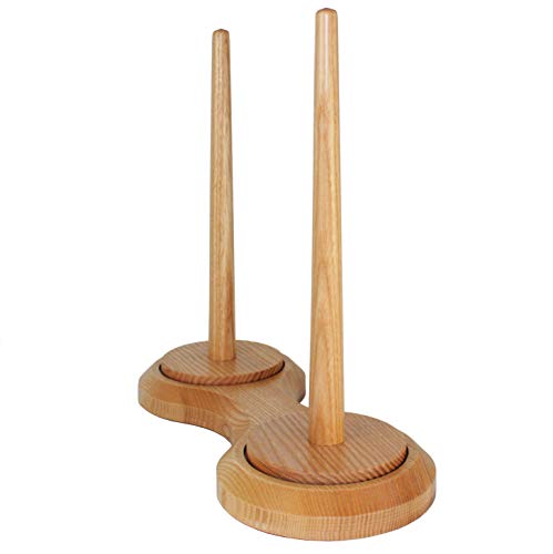 BarvA Double Wood Yarn Holder Advanced Metal Twirling Mechanism Lazy Susan Big Stand Ball Spindle Sewing Crocheting Tool Wool Cord Organizer Ribbon Storage Knitting Embroidery Thread Crochet Accessory