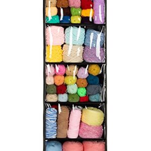 Hanging Yarn Storage Knitting Organizer Storage with 5 Compartments, Clear Wall Display Bulk Yarn Organizer for Knitting Needles, Crochet Hooks(Large Size) (Dark Grey)