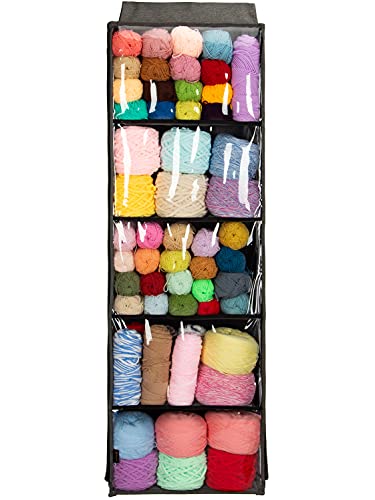 Hanging Yarn Storage Knitting Organizer Storage with 5 Compartments, Clear Wall Display Bulk Yarn Organizer for Knitting Needles, Crochet Hooks(Large Size) (Dark Grey)