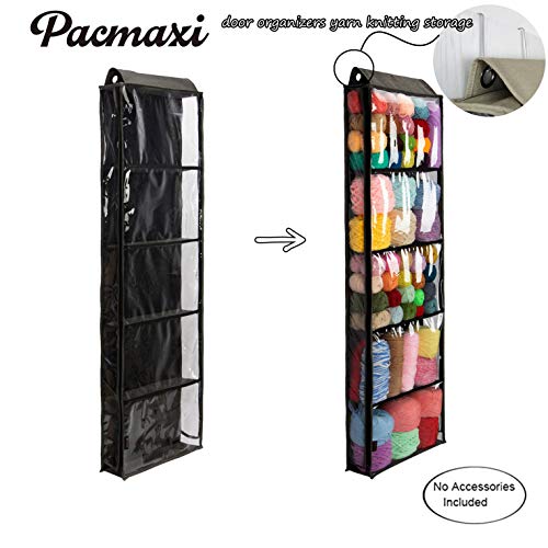 Hanging Yarn Storage Knitting Organizer Storage with 5 Compartments, Clear Wall Display Bulk Yarn Organizer for Knitting Needles, Crochet Hooks(Large Size) (Dark Grey)