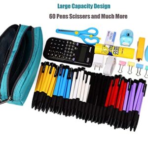 Pencil Case Large Capacity Pen Bag Makeup Pouch Durable Students Stationery Two Big Pockets With Double Zipper Green