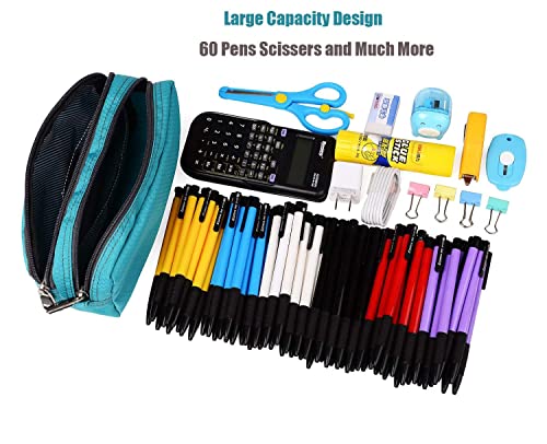 Pencil Case Large Capacity Pen Bag Makeup Pouch Durable Students Stationery Two Big Pockets With Double Zipper Green