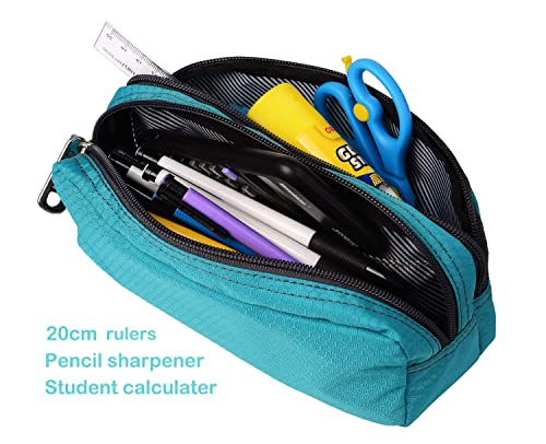 Pencil Case Large Capacity Pen Bag Makeup Pouch Durable Students Stationery Two Big Pockets With Double Zipper Green