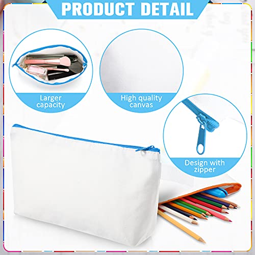 30 Pieces Makeup Bags in Bulk Canvas Pencil Bag Travel Cosmetic Bags Blank DIY Craft Bag Canvas Pen Case Pencil Pouch Makeup Pouch Canvas Zipper Pouch Bags for Girls Teens (8.66 x 5.11 x 1.77 Inches)