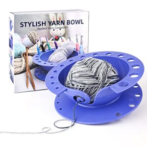 bcmrun yarn bowl large knitting bowl holder with crochet hooks hole holder,knitting flat bottom wool balls storage organizer yarn storage bowl for women crocheting knitting mother’s day christmas gift