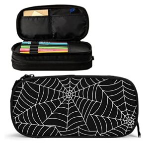 large capacity black spider web pencil case with zippers storage pouch holder pencil box marker organizer bag with compartments for school & office supplies boys girls teens student