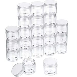 satinior 24 pieces empty clear plastic jars with lids round storage containers wide-mouth for beauty product cosmetic cream lotion liquid slime butter craft and food (transparent lid, 2 oz)