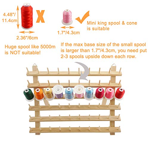 New brothread 60 Spools + 12 Spools Wooden Thread Rack/Thread Holder Organizer with Hanging Hooks for Embroidery Quilting and Sewing Threads - Mother + Baby Thread Rack