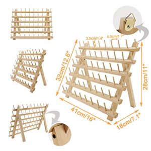 New brothread 60 Spools + 12 Spools Wooden Thread Rack/Thread Holder Organizer with Hanging Hooks for Embroidery Quilting and Sewing Threads - Mother + Baby Thread Rack