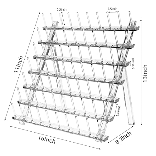 Thread Holder Organizer, 70 Spools Acrylic Foldable Hair Braiding Rack for Hair, Clear Thread Rack Storage for Sewing Quilting Embroidery Organizer Stand (Transparent 2)