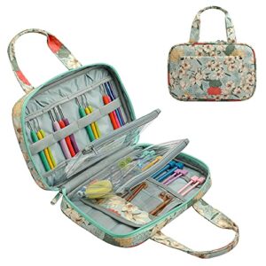 katech crochet hooks bag portable travel storage cases organizer empty zipper bags knitting needles case with knitting needles slots, crochet hooks slots and transparent zipper pockets