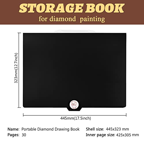 A3 Diamond Art Storage Diamond Painting Kits Combo Folderd for Diamond Painting 30-Page Transparent Sleeve Large Capacity (30 pages30.5x42.5cm(12x16.7inch）, Black)