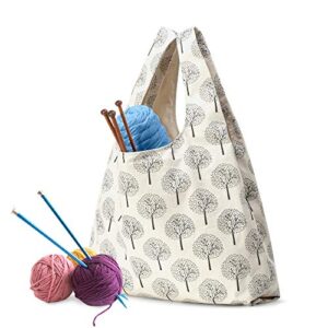 yarwo knitting yarn bag, tote bag for knitting needles, yarns and unfinshed project, tree (bag only, patented design)