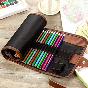 1 Piece 60 Slot Canvas Pencil Roll Up Case Pencil Wrap Case Roll up Pouch Pen Wrap Organizer Roll Up Pencil Holder Charcoal Pencils Rolling Pouch for Painter Artist Black