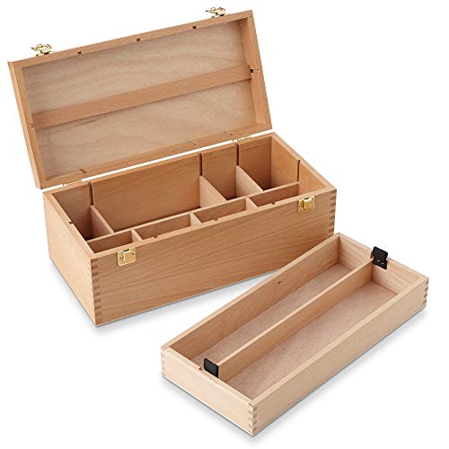 7 Elements Wooden Art Supply Storage Organizer - Large Beechwood Artist Tool Box with Drawer