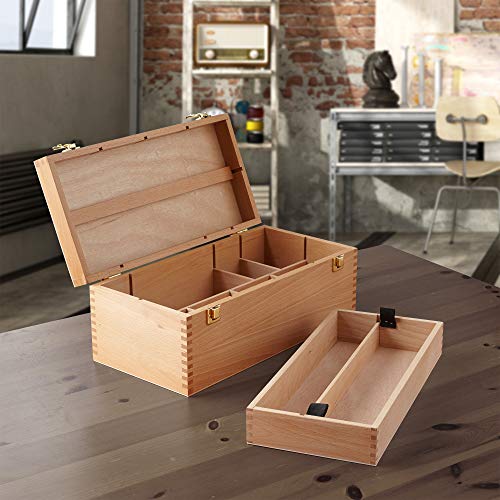 7 Elements Wooden Art Supply Storage Organizer - Large Beechwood Artist Tool Box with Drawer