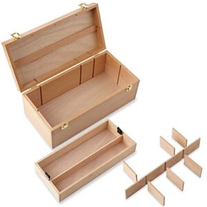 7 Elements Wooden Art Supply Storage Organizer - Large Beechwood Artist Tool Box with Drawer