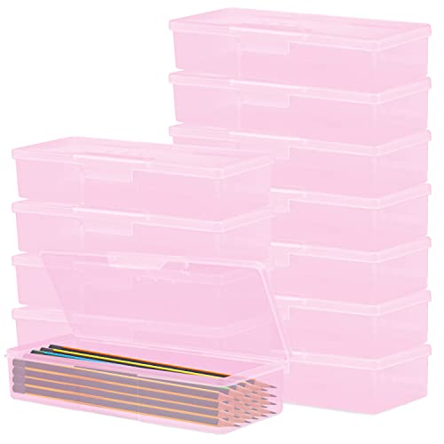 Clear Pencil Box,12 Pack Large Capacity Pencil Box, Office Supplies Storage Organizer Box, Brush Painting Pencils Storage Box Watercolor Pen Container Drawing Tools (Pink)