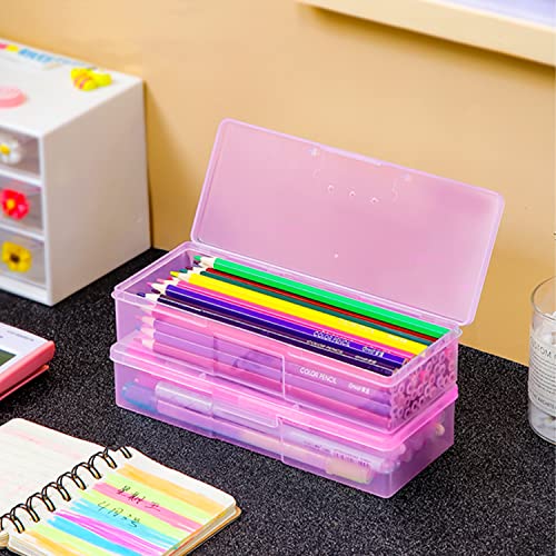 Clear Pencil Box,12 Pack Large Capacity Pencil Box, Office Supplies Storage Organizer Box, Brush Painting Pencils Storage Box Watercolor Pen Container Drawing Tools (Pink)