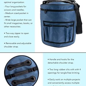 LAMINET YARN CADDY, Yarn Storage Bag, Organizer Tote Bag, Large Capacity - Spacious - Lightweight - Zippered, Multiple Pockets, Shoulder Strap Bag for Knitting/Crocheting Needles and Accessories, BLUE