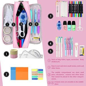 Large Capacity Pen Pencil Case, Big Capacity Storage Pencil Pouch with 3 Compartments for Teen Boys Girls School Students ( Pink )