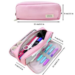 Large Capacity Pen Pencil Case, Big Capacity Storage Pencil Pouch with 3 Compartments for Teen Boys Girls School Students ( Pink )