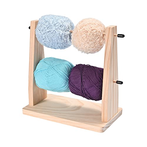 Sparkle Race Wooden Crochet Yarn Holder, Double Revolving Yarn Storage for Crochet Yarn Ball Knitting & Crochet Supplies, Horizontal Wood Yarn Ball Holder with 12 Bamboo Crochet Hooks