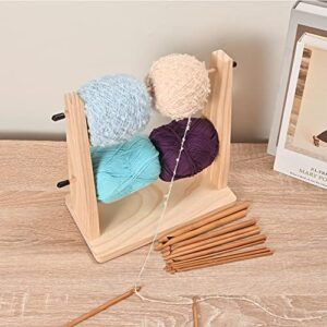 Sparkle Race Wooden Crochet Yarn Holder, Double Revolving Yarn Storage for Crochet Yarn Ball Knitting & Crochet Supplies, Horizontal Wood Yarn Ball Holder with 12 Bamboo Crochet Hooks