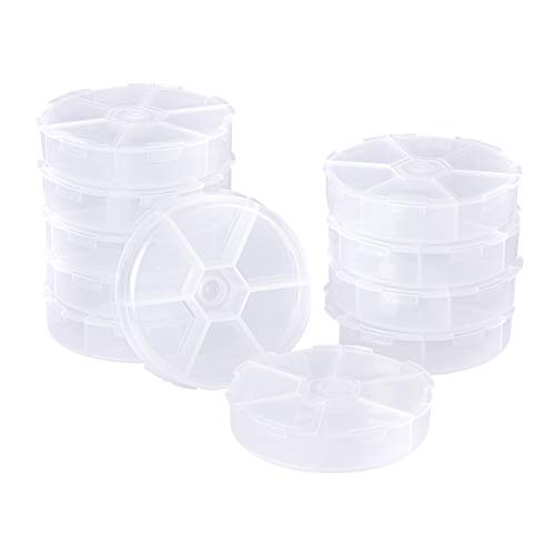 Pandahall 20Pcs 3.07 Inch Diameter Plastic Bead Storage Containers 6 Grids Transparent Clear Round Jewelry Boxes Organizers