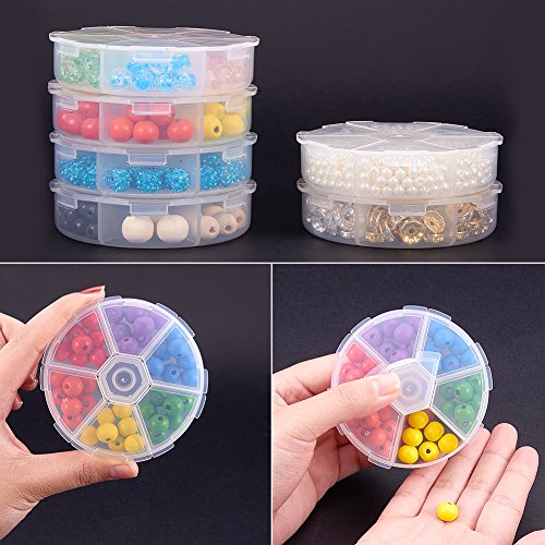 Pandahall 20Pcs 3.07 Inch Diameter Plastic Bead Storage Containers 6 Grids Transparent Clear Round Jewelry Boxes Organizers